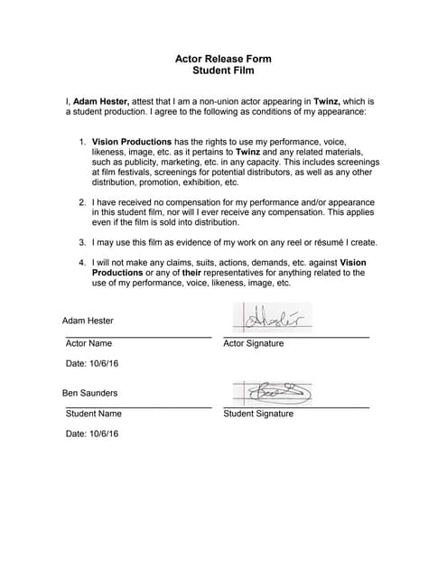 Actor agreement form | PDF