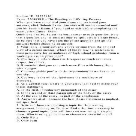 Student ID 21722970 Exam 250483RR - The Reading and Writing Proc.docx