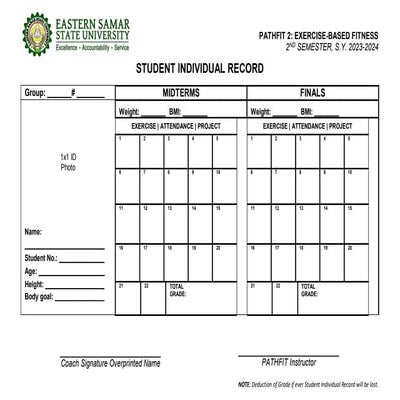 Student Individual Record Class Sample Index Card Class Card for Physical Education | PPT