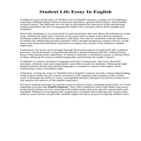 Student Life Essay In English. Finger Lakes Health College of Nursing ...
