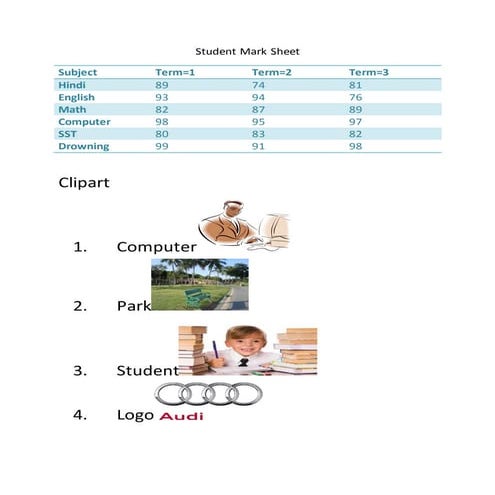 Student mark sheet | DOCX