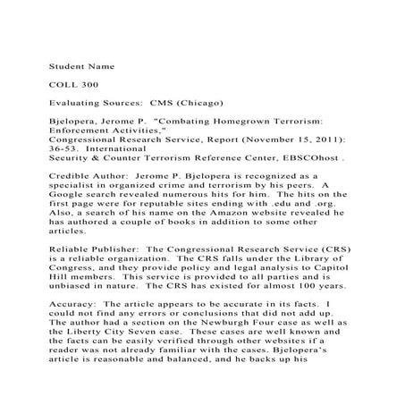 Student NameCOLL 300Evaluating Sources CMS (Chicago).docx