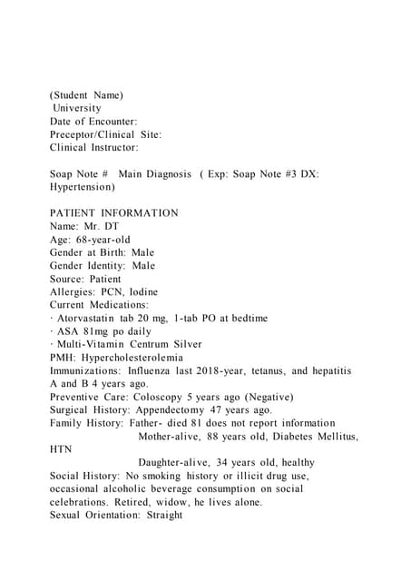 Soap Note Hypertension Draft.docx | Heart and Cardiovascular Diseases ...