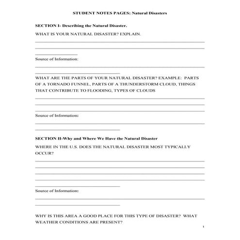 Natural Disasters Note taking Pages | PDF