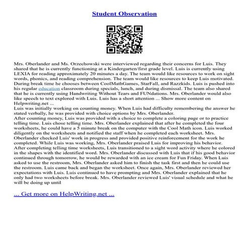 Student Observation | PDF
