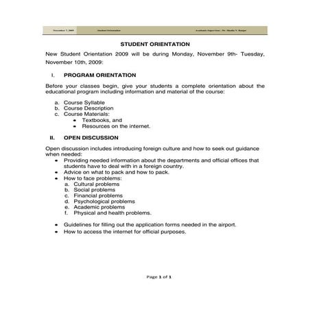 Student Orientation | PDF