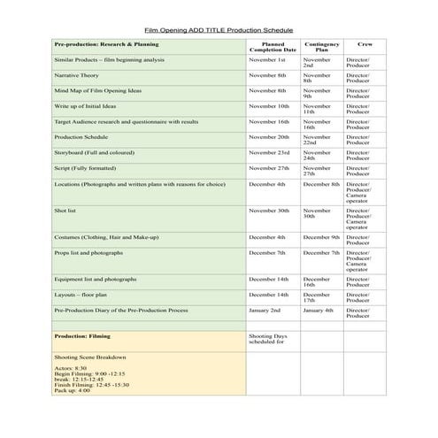 Production schedule | DOCX