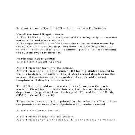 Student Records System SRS – Requirements DefinitionsNon.docx ...