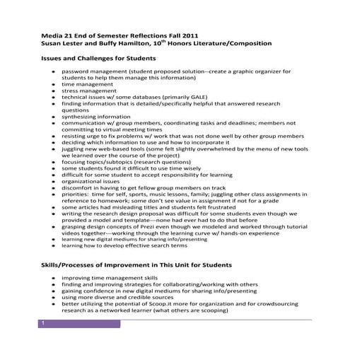 Student Reflections Media 21 December 2011 Final Draft | PDF