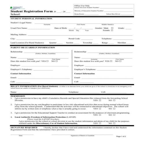 Student registration form | DOCX
