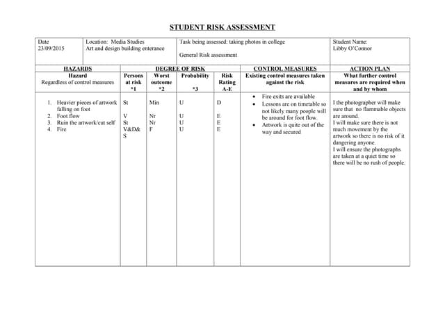 Risk Assessment 1 - Photo Studio | DOC