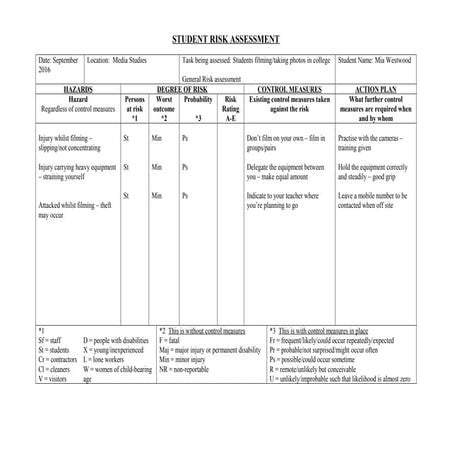 Student Risk Assessment Form | DOC