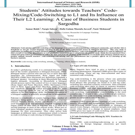 Students attitude towards teachers code switching code mixing | PDF