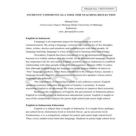 Students’ comments as a tool for teaching reflection | PDF