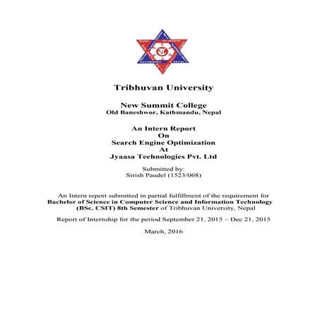 BSC CSIT Final Year Internship Experience Report on SEO | PDF