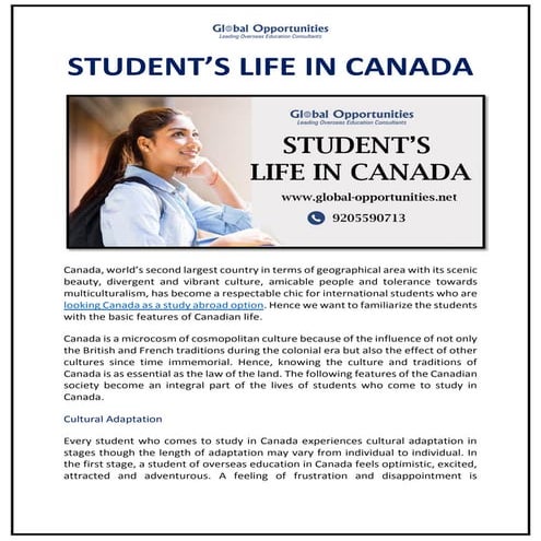 STUDENT'S LIFE IN CANADA | PDF