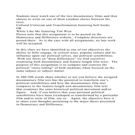 Students must watch one of the two documentary films and then choose.docx