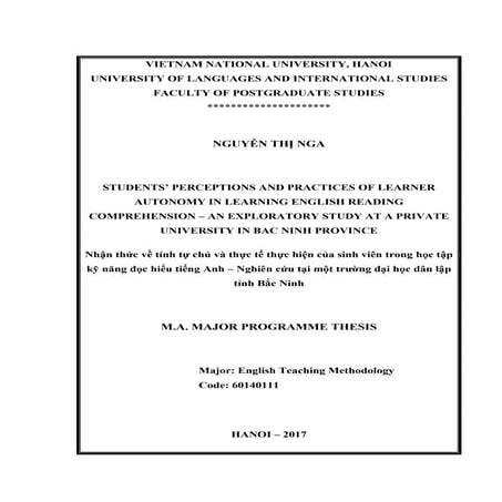 Students’ perceptions and practices of learner autonomy in learning English reading ...