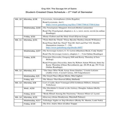 Student Suggested Schedule | PDF