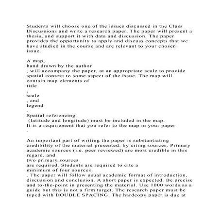 Students will choose one of the issues discussed in the Class Discus.docx