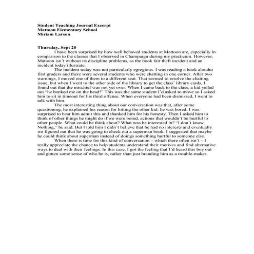 Student teaching journal excerpt | DOC