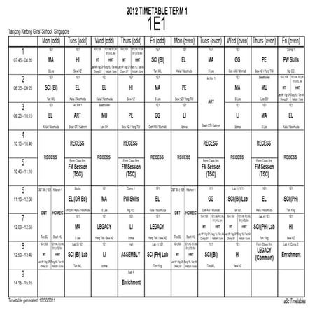 Student timetable 2012_term_1 | PDF