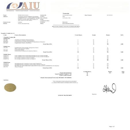 Student transcript | PDF | Undergraduate Education | College Education