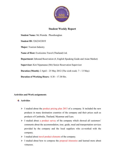 Student weekly report_4th | PDF