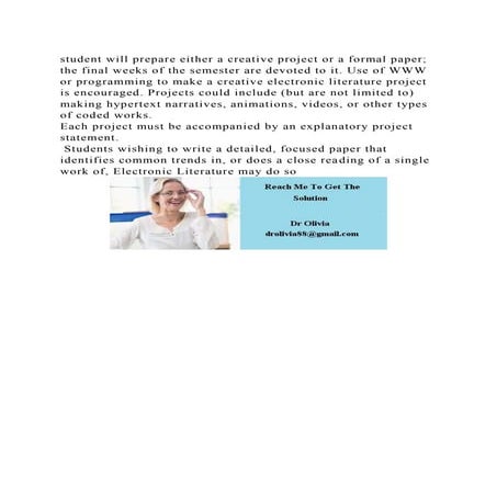 student will prepare either a creative project or a formal paper; th ...