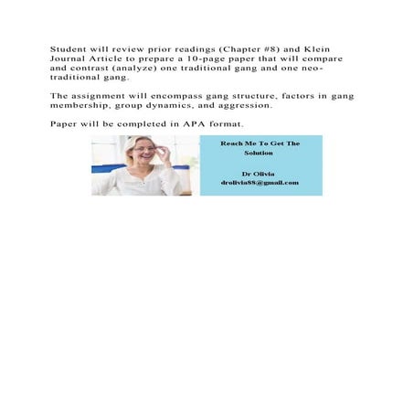 Student will review prior readings (Chapter #8) and Klein Journal Ar.docx