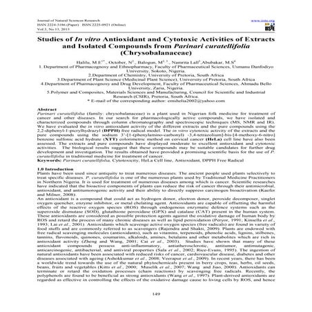 Studies of in vitro antioxidant and cytotoxic activities of extracts and isolated compounds from ...