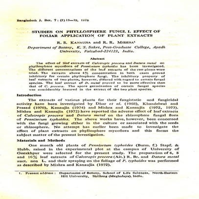 Studies on phyllosphere fungi. I. Effect of foliar application of plant ...