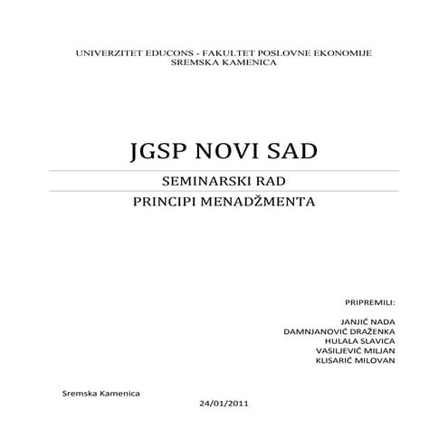 Studija slucaja jgsp novi sad menadzment | DOC