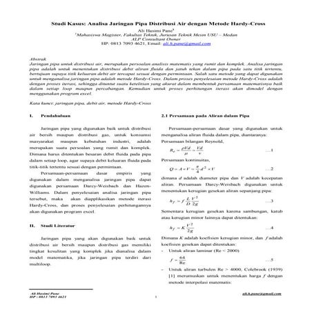 Studi kasus jaringan pipa untuk distribusi air bersih menggunakan ...