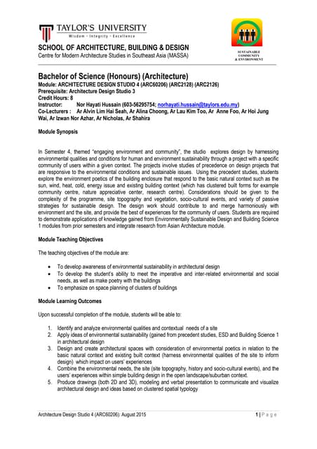 Arch design studio 1 module outline | PDF