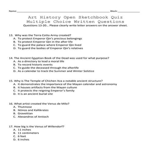 Studio arthistoryquizquestions | DOCX