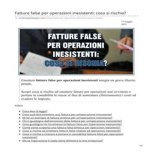 Fatture false per operazioni inesistenti: cosa si rischia? | PDF