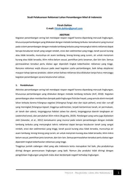 Perencanaan Reklamasi Lahan Bekas Tambang | PPTX