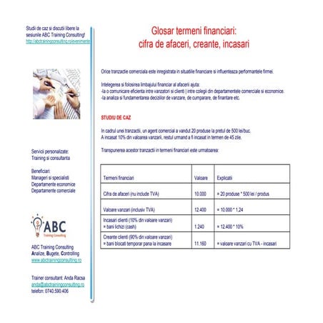 Cifra de afaceri, creante, incasari - definire si exemplificare (Anda ...
