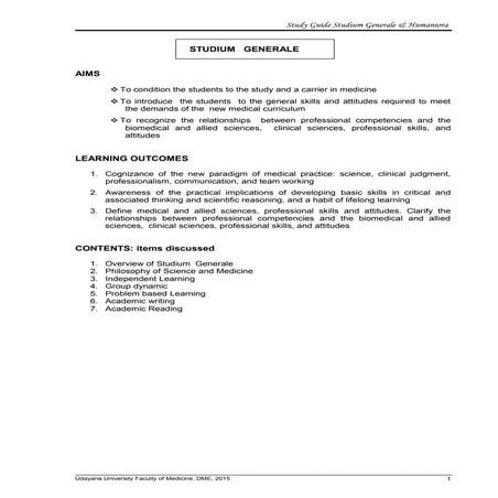 Study guide-studium-generale-semester-i-1-7-september-2015 | DOC