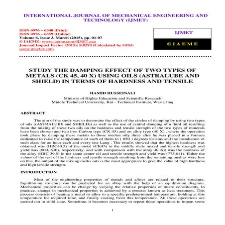 STUDY THE DAMPING EFFECT OF TWO TYPES OF METALS (CK 45, 40 X) USING ...
