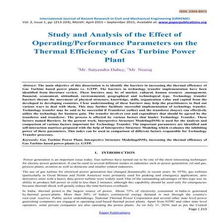 Study and Analysis of the Effect of Operating/Performance Parameters on ...