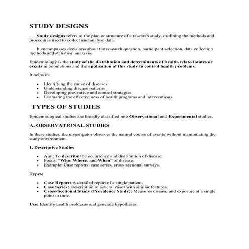 STUDY DESIGNS IN RESEARCH DESIGN, OBSERVATIONAL AND INTERVENTIONAL | PDF