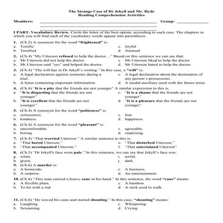 Study guide "Dr Jekyll and Mr Hyde" | DOCX
