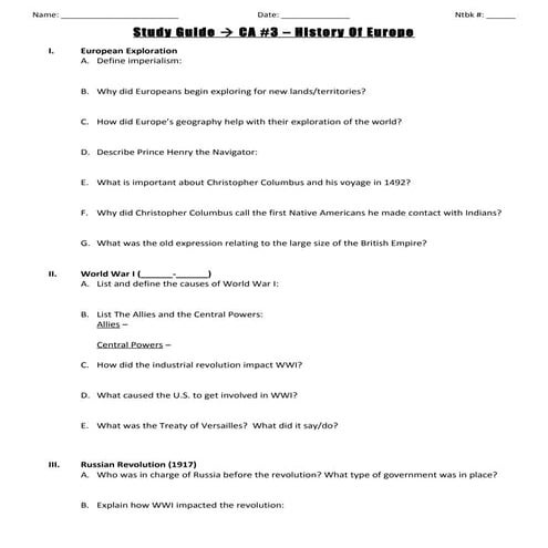 History of Europe Study guide | PDF