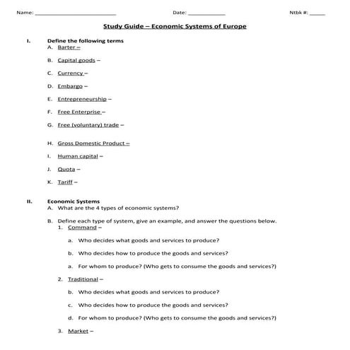 Study Guide - Economic Systems | PDF