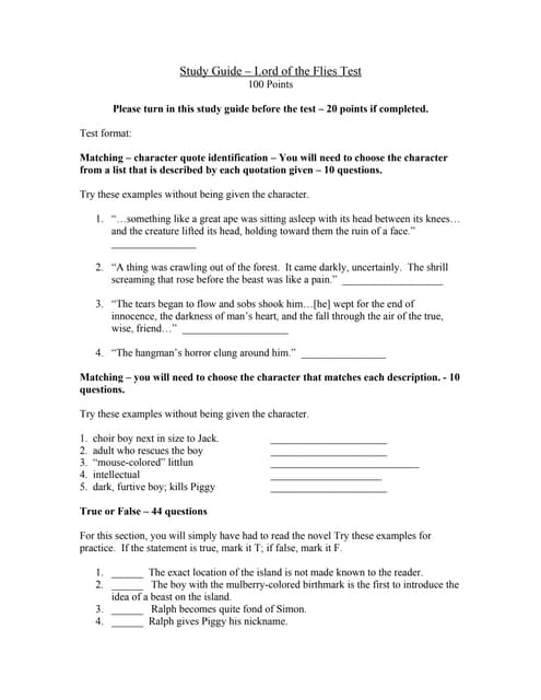 Lord of the flies quotes worksheet | DOCX