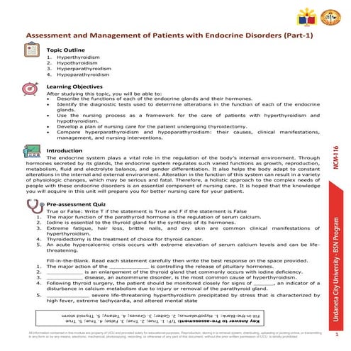 Study Guide 4 Assessment and Management of Patients with Endocrine ...