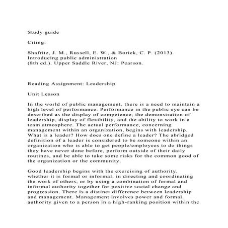 Study guideCiting Shafritz, J. M., Russell, E. W., & Bori.docx