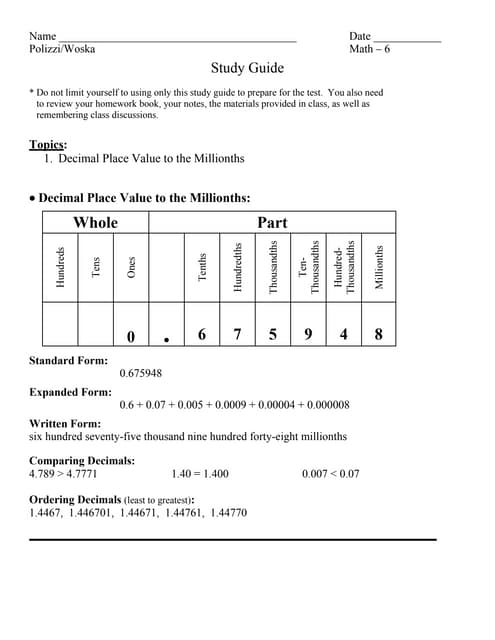 Study Guide Large Numbers | PDF
